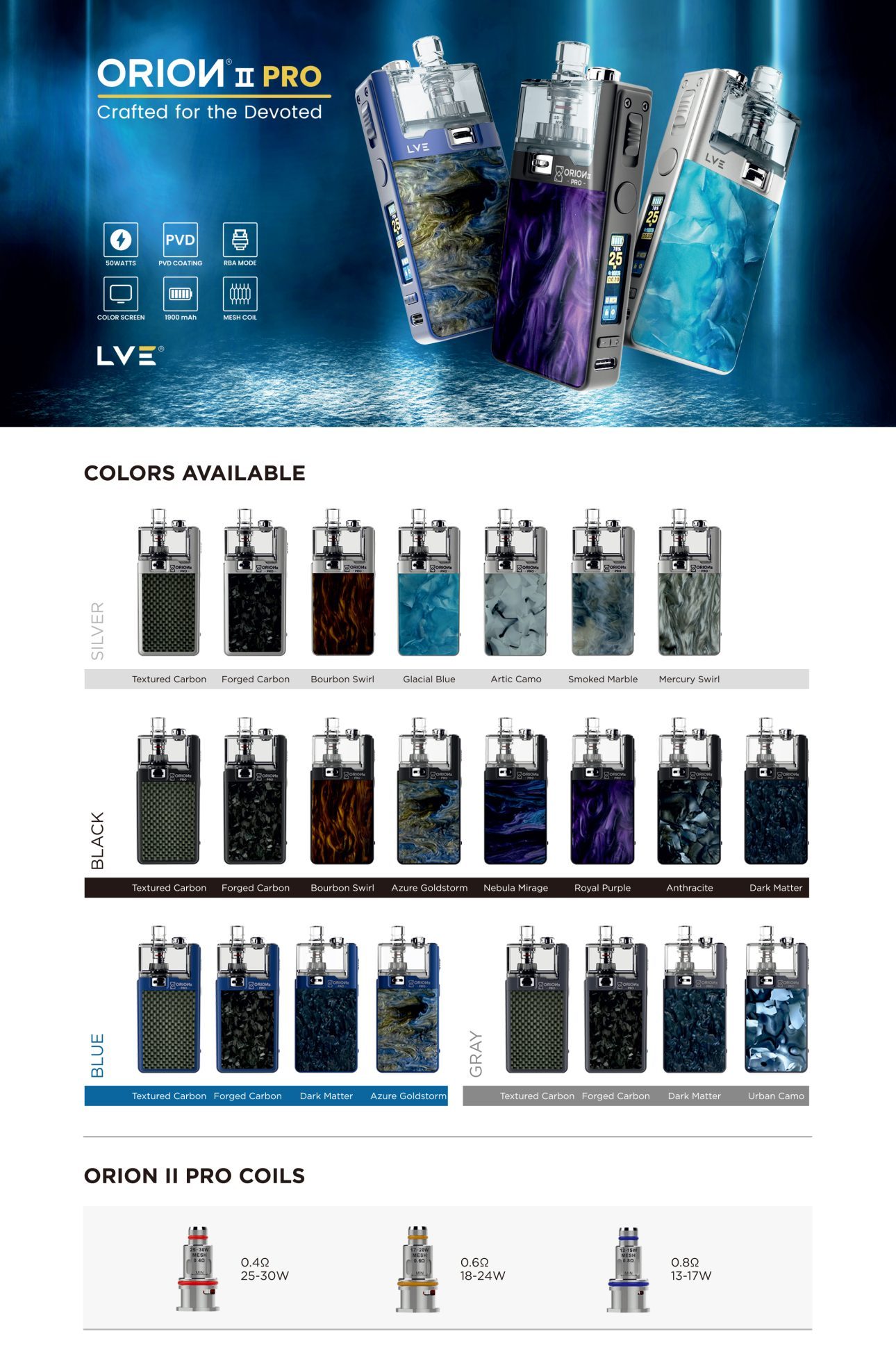 LVE Orion II Pro Limited Edition Kit | 50w RBA & Pod System